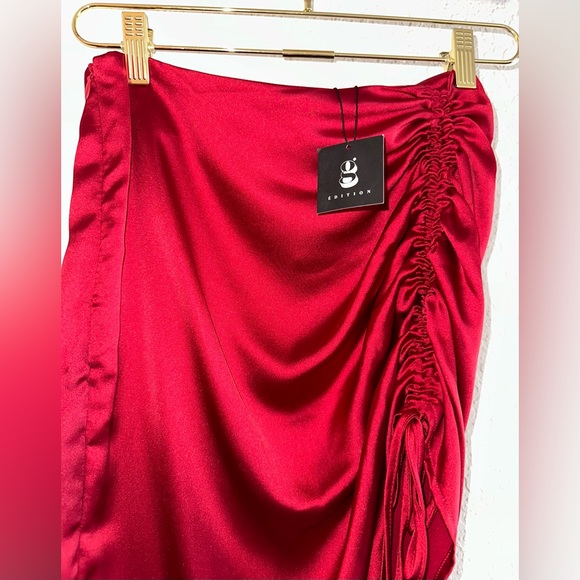 Garage | Skirts | Nwt Garage Red Drawstring Side Ruched Asymmetric Red ...